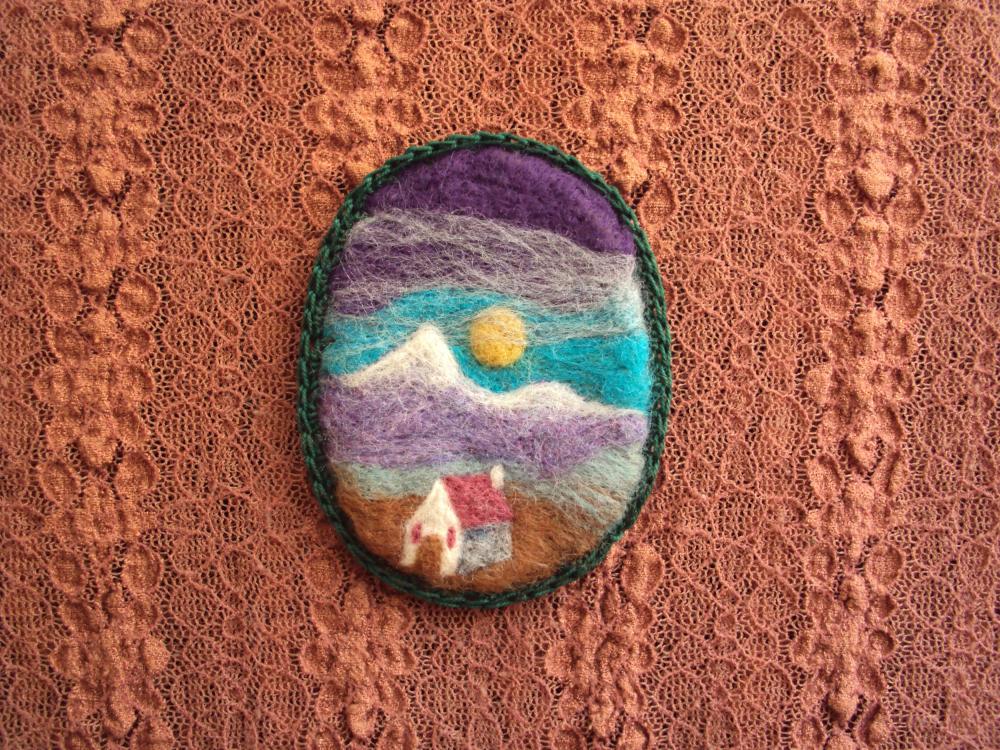 Felt Brooch, Landscape Pin, Purple Needle Felted Badge, Made To Order ...