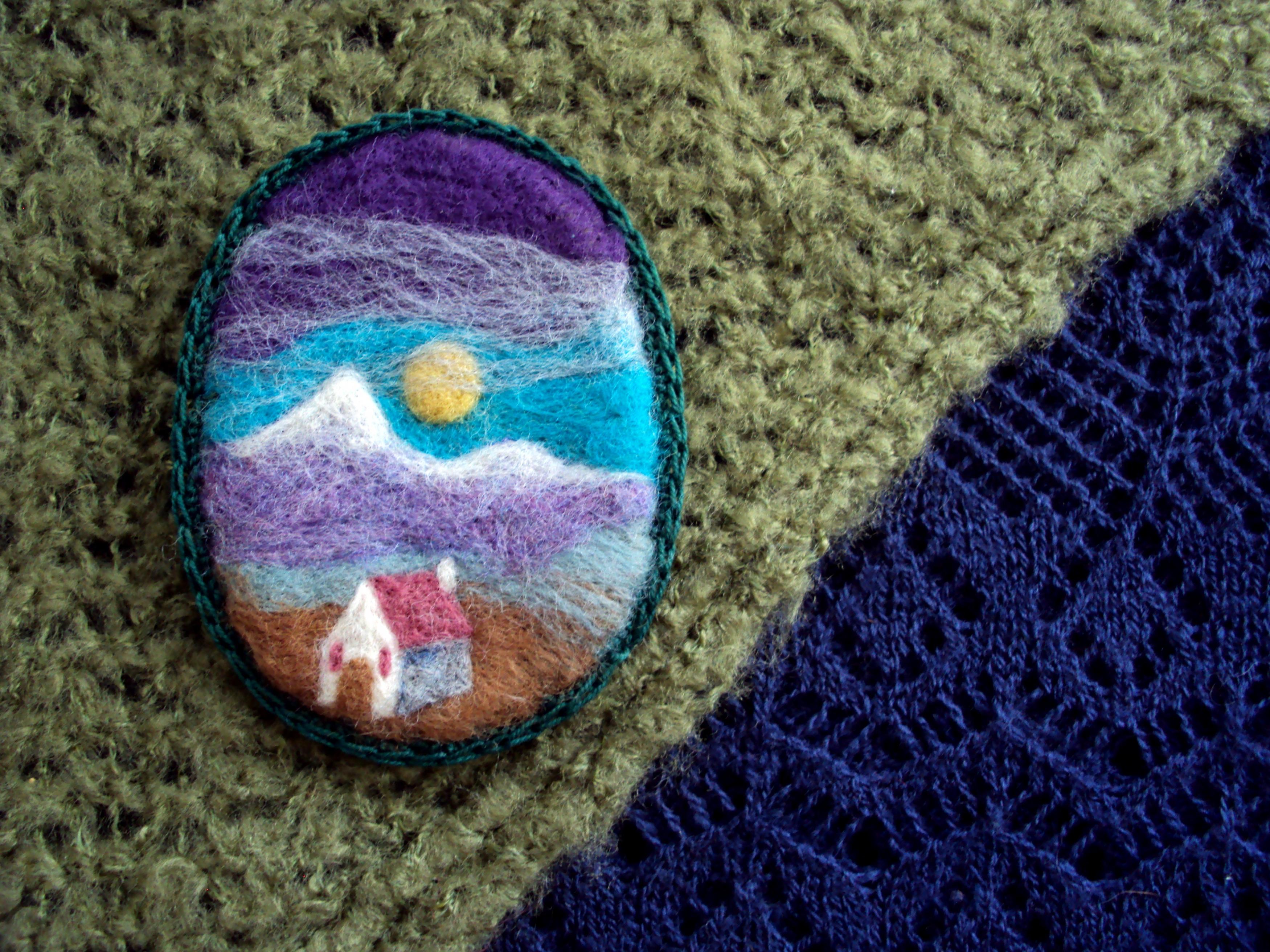 Felt Brooch, Landscape Pin, Purple Needle Felted Badge, Made To Order ...
